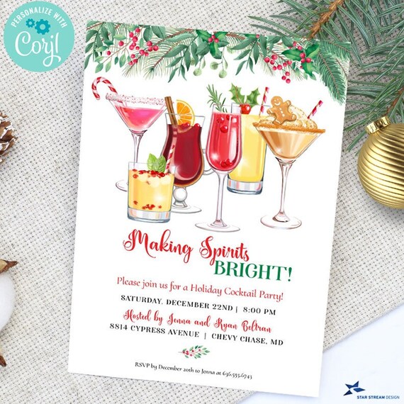 Christmas Cocktails Holiday Party Invitation | 2-sided, 5x7 | Digital ...