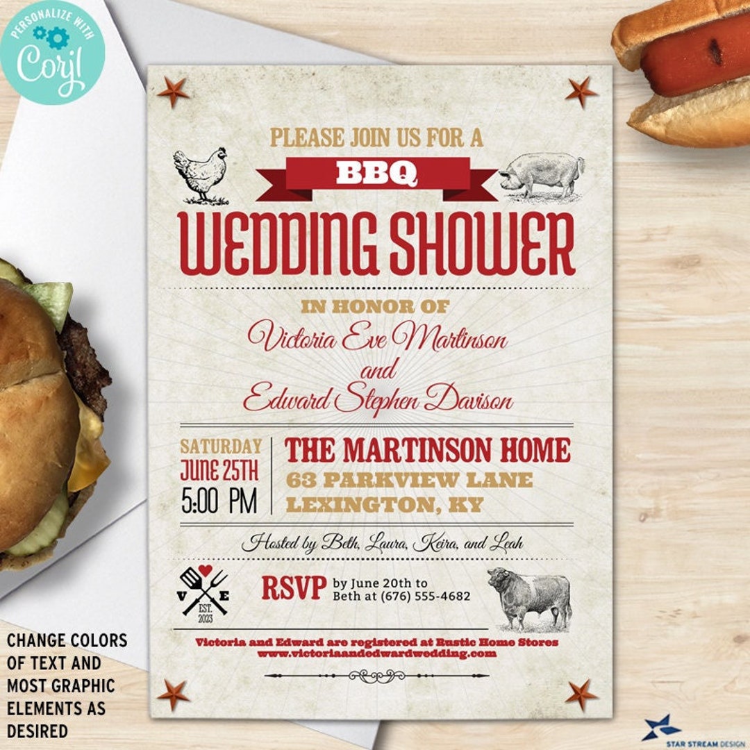 Rustic BBQ Bridal Wedding Shower Party Invitation | 2-sided, 5x7 ...