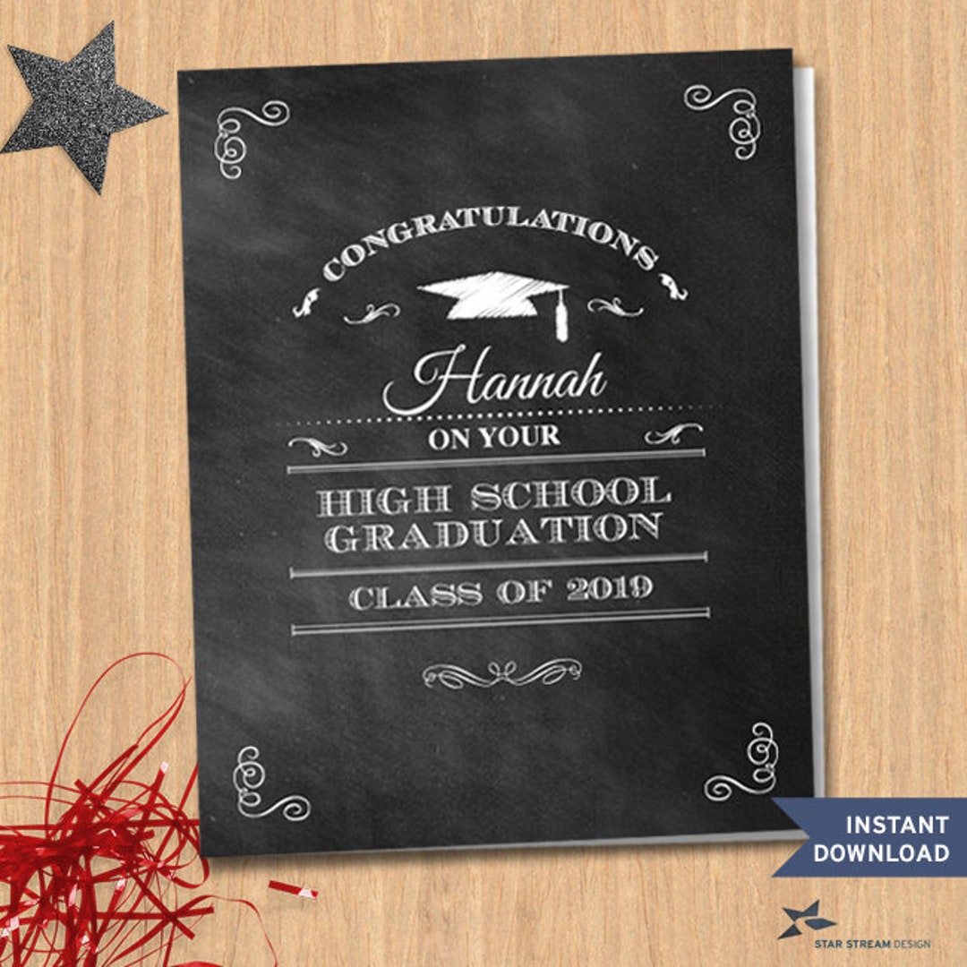 Congratulations Graduate Chalkboard Printable Greeting Card, 4.25x5.5 ...
