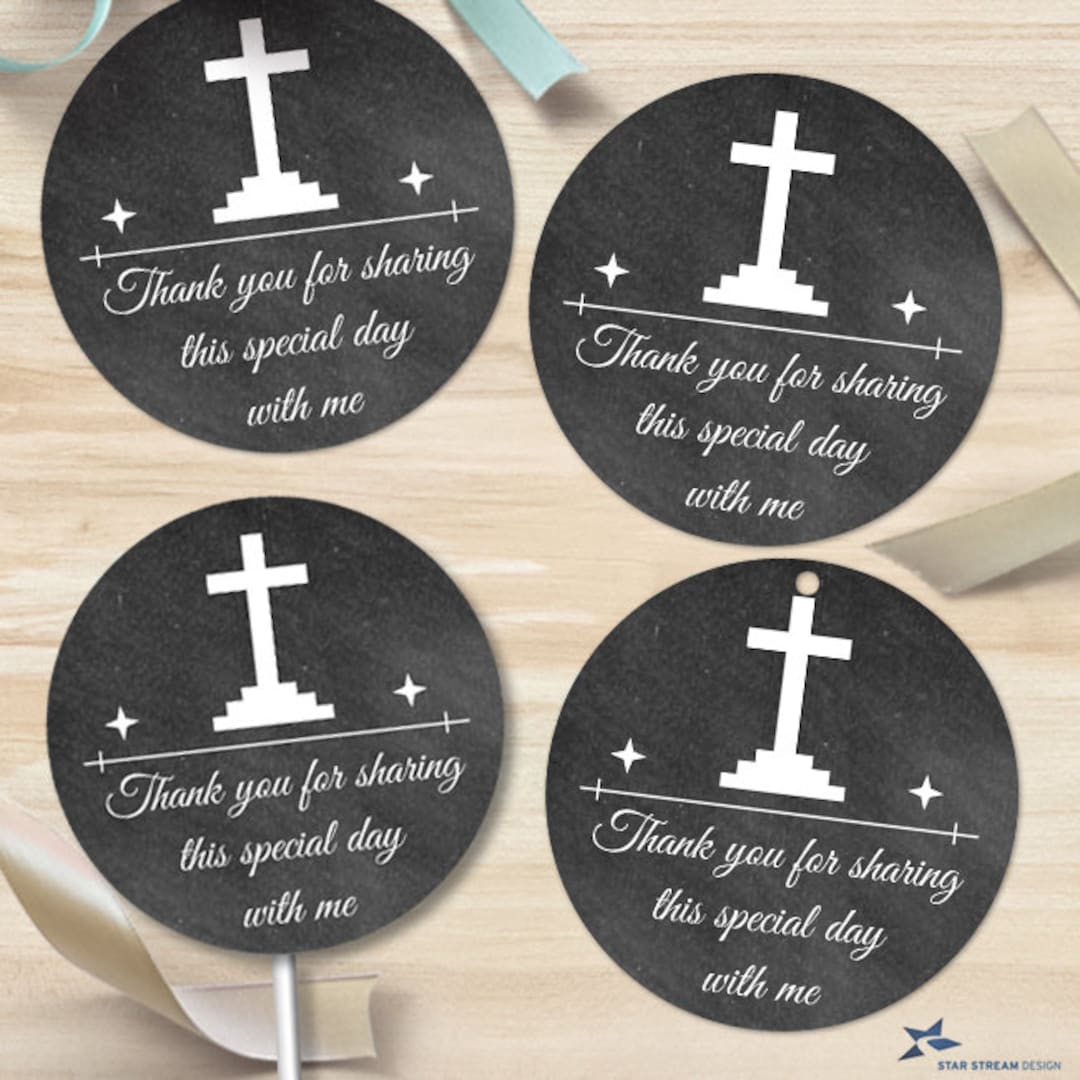 Chalkboard Cross Thank You Tags: First Communion Favors (digital ...