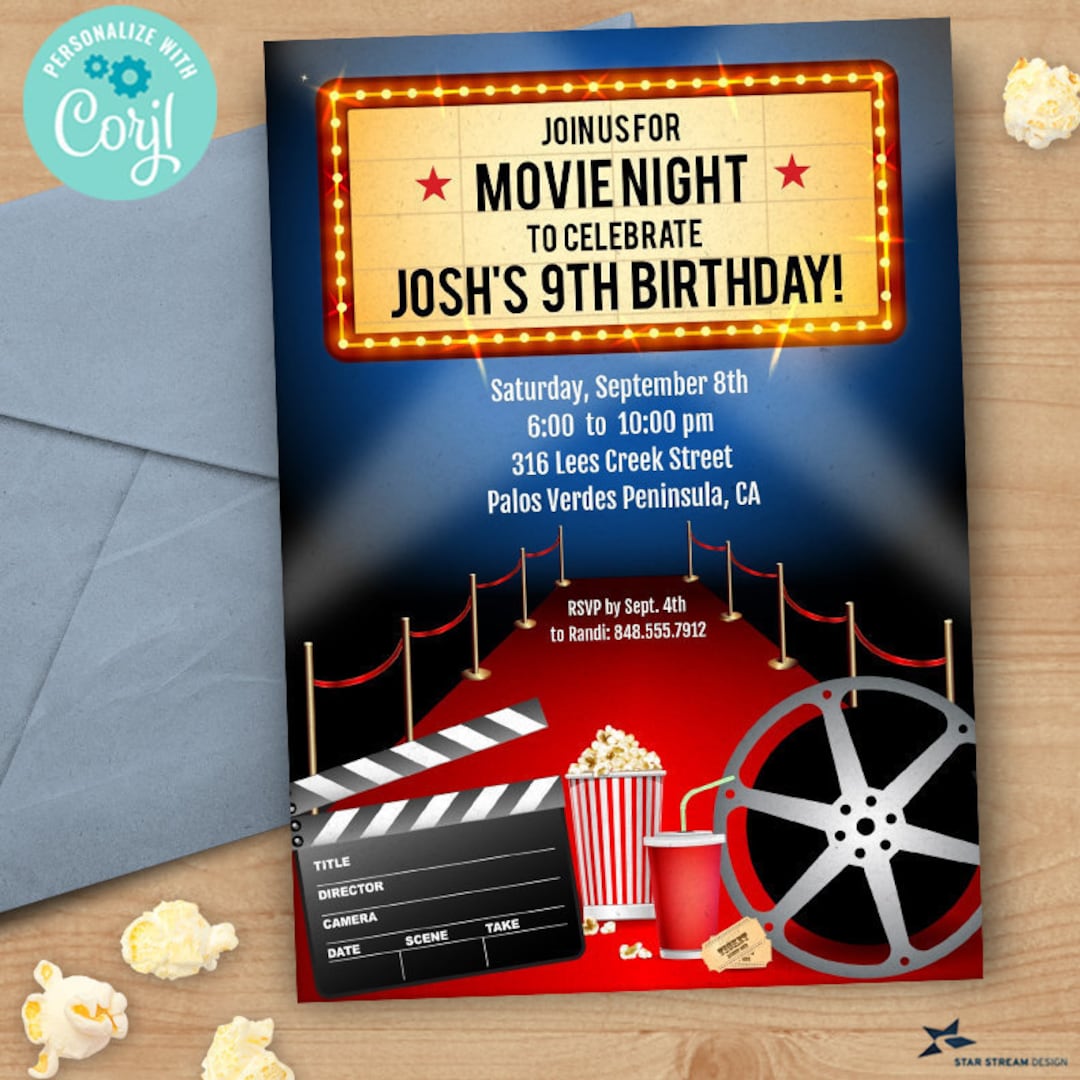 Movie Night, Red Carpet Film Premiere Birthday Party Invitation | 5x7 ...