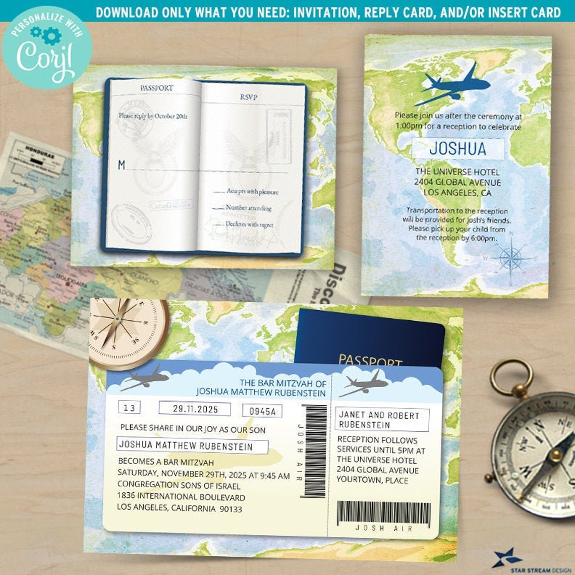 World Travel Theme Documents Bar or Bat Mitzvah Suite Choose - Etsy