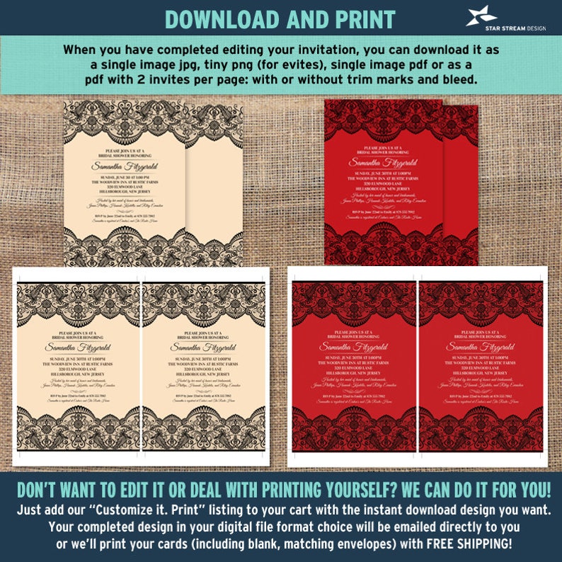 Sheer Lace Bridal Wedding Shower Invitation | 3 Background Options | 2 ...