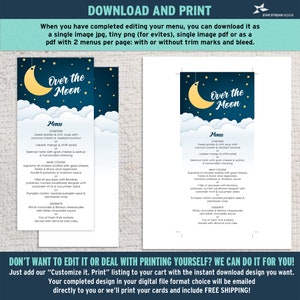 Over the Moon Special Occasion Menu Card 4x9, 2-sided Digital Printable ...