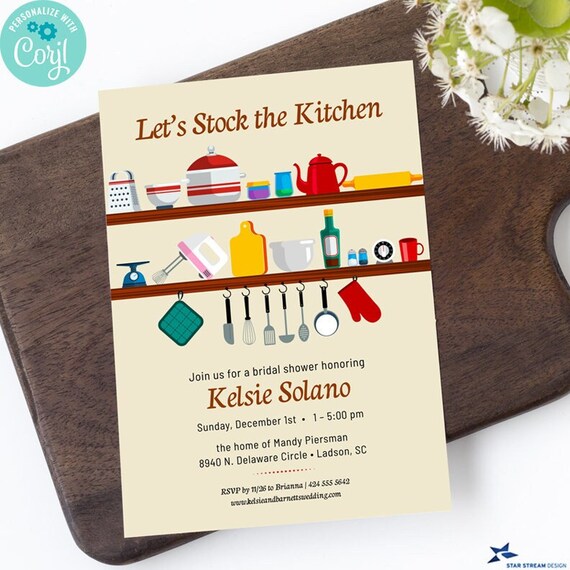 Retro Stock the Kitchen Bridal Shower Invitation | 2-sided, 5x7 ...