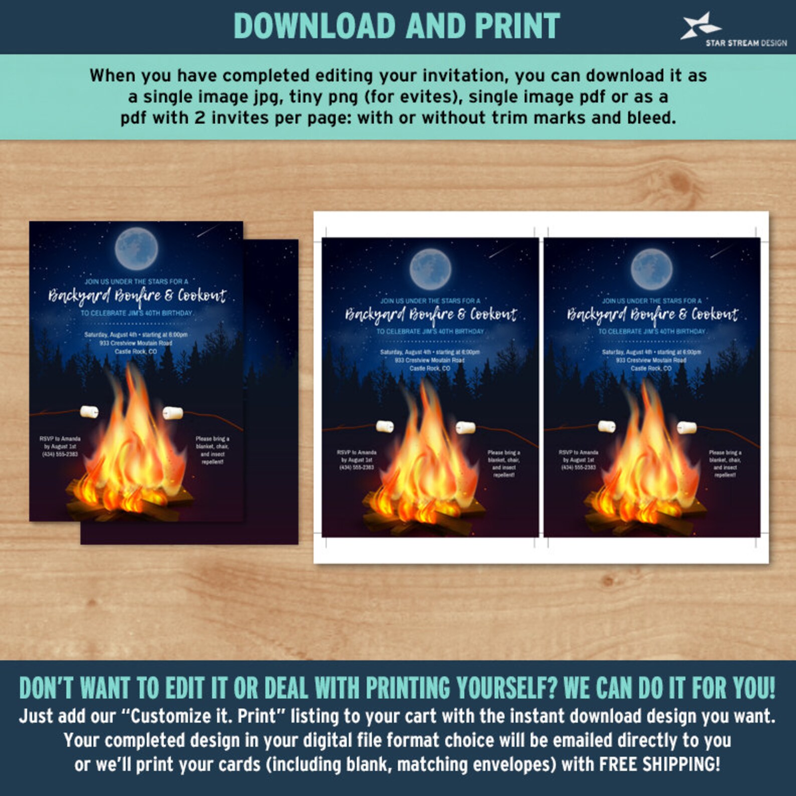 Backyard Bonfire Cookout, Birthday Party, BBQ, S'mores Invitation | 5x7 ...