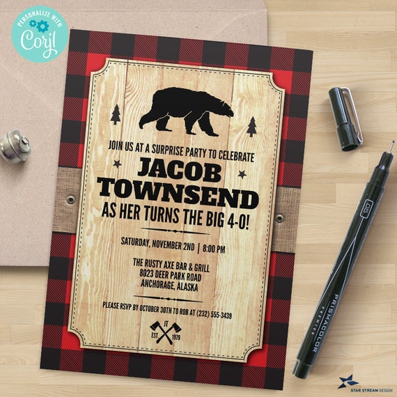 Rustic Wood Panel Buffalo Plaid Lumberjack Party Invitation | Choice of ...
