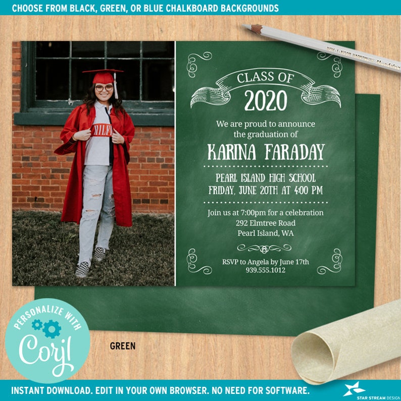 Chalkboard Graduation Announcement, Class of 2026 Grad Photo Card ...