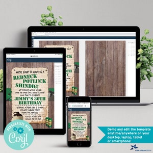 Rustic Redneck Hillbilly Party Invitation, Birthday Party | 2-sided ...