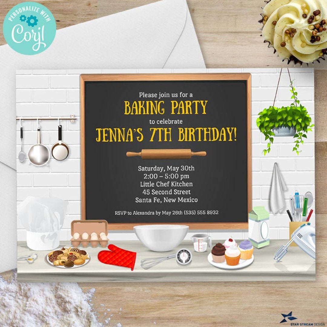 Kitchen Baking Cooking Birthday Party Invitation | 2-sided, 7x5 ...