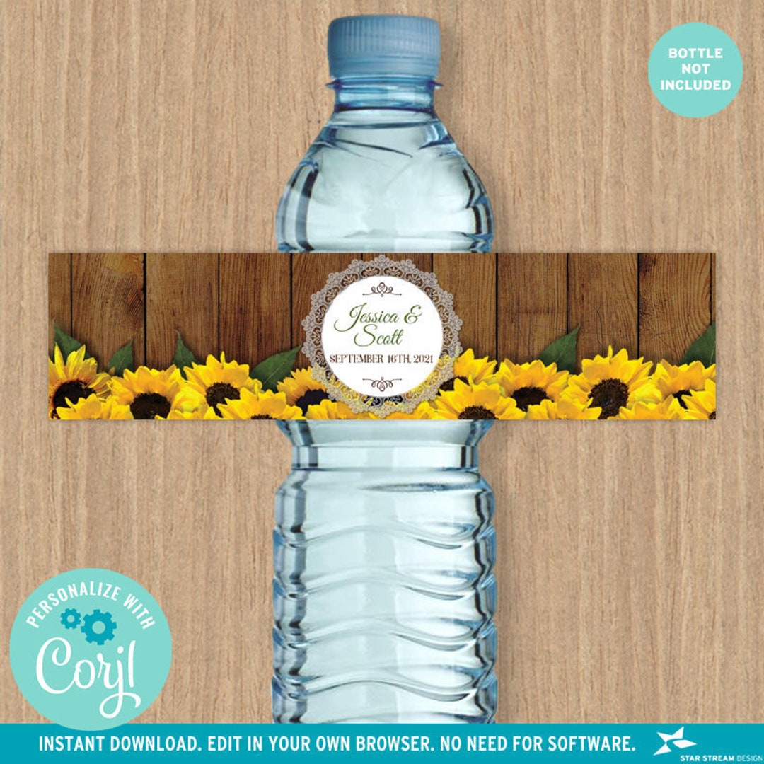 Rustic Watercolor Sunflower and Lace Water Bottle Label; Bridal Shower ...
