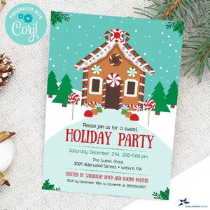 Gingerbread House Holiday Christmas Party Invitation 2-sided, 5x7 ...