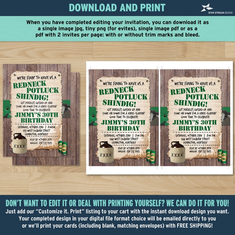 Rustic Redneck Hillbilly Party Invitation Birthday Party - Etsy