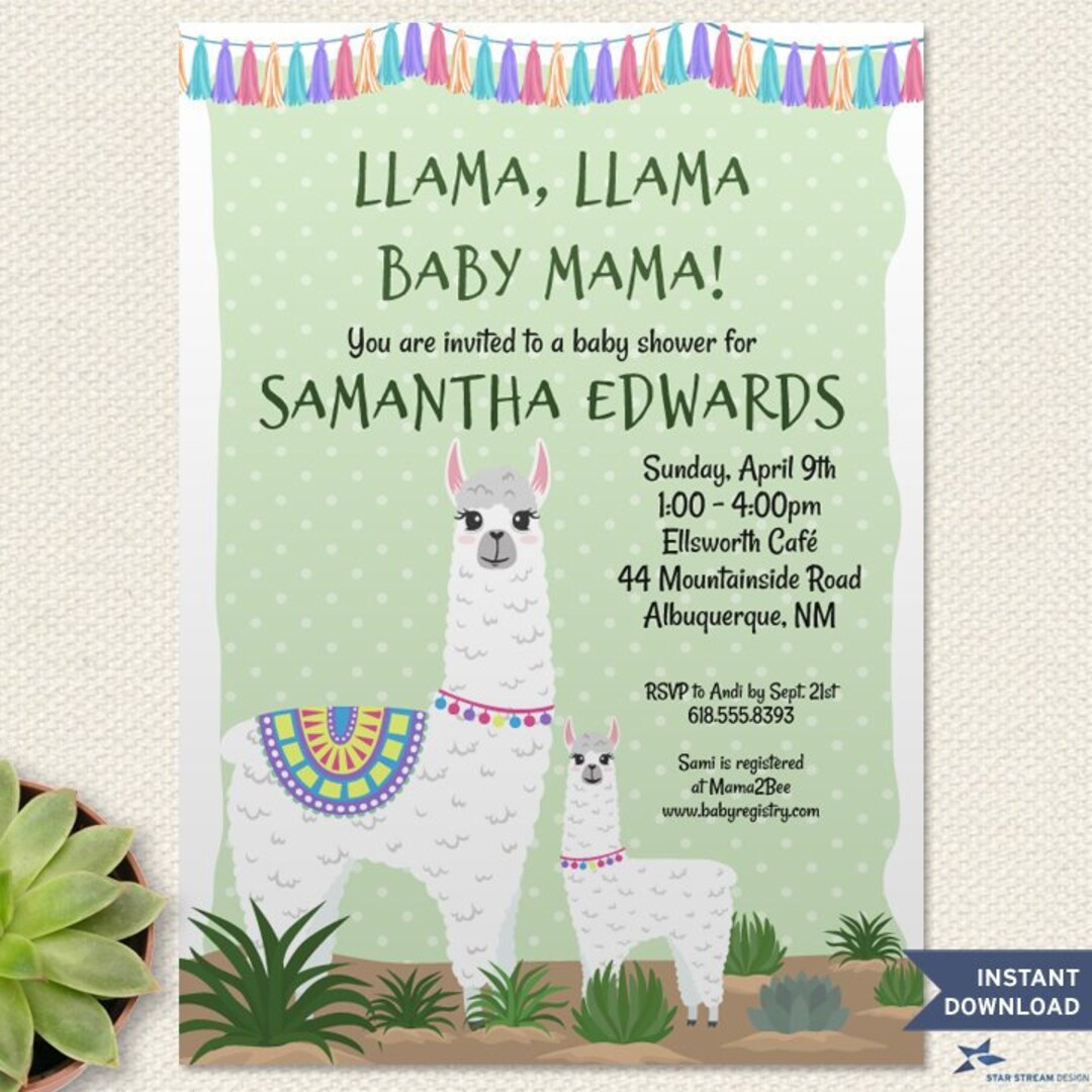 Mama Llama Baby Shower Invitation: Polka Dot Print (editable PDF) - Etsy