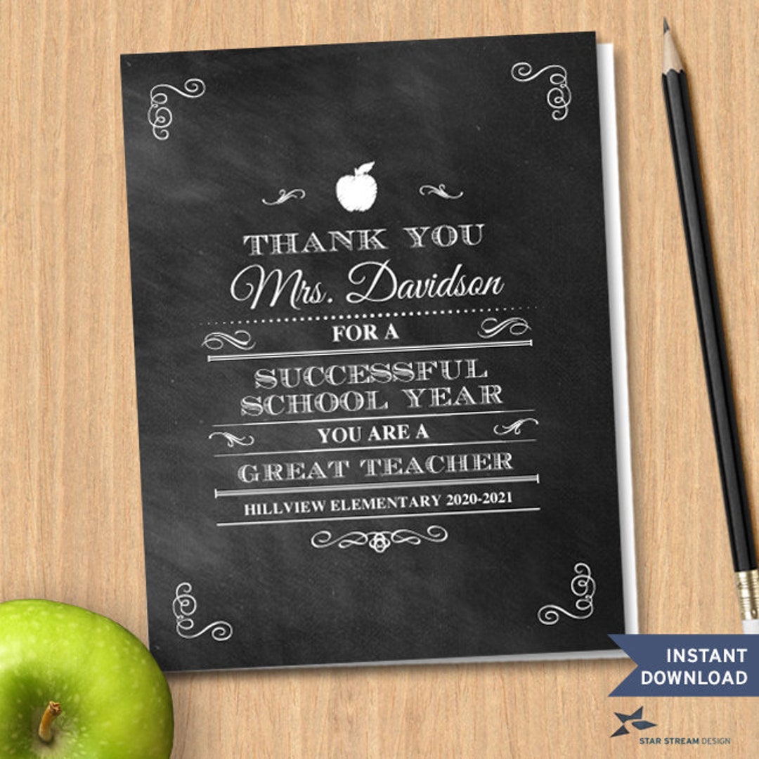 Chalkboard Teacher Appreciation Thank You Printable Folded Greeting ...