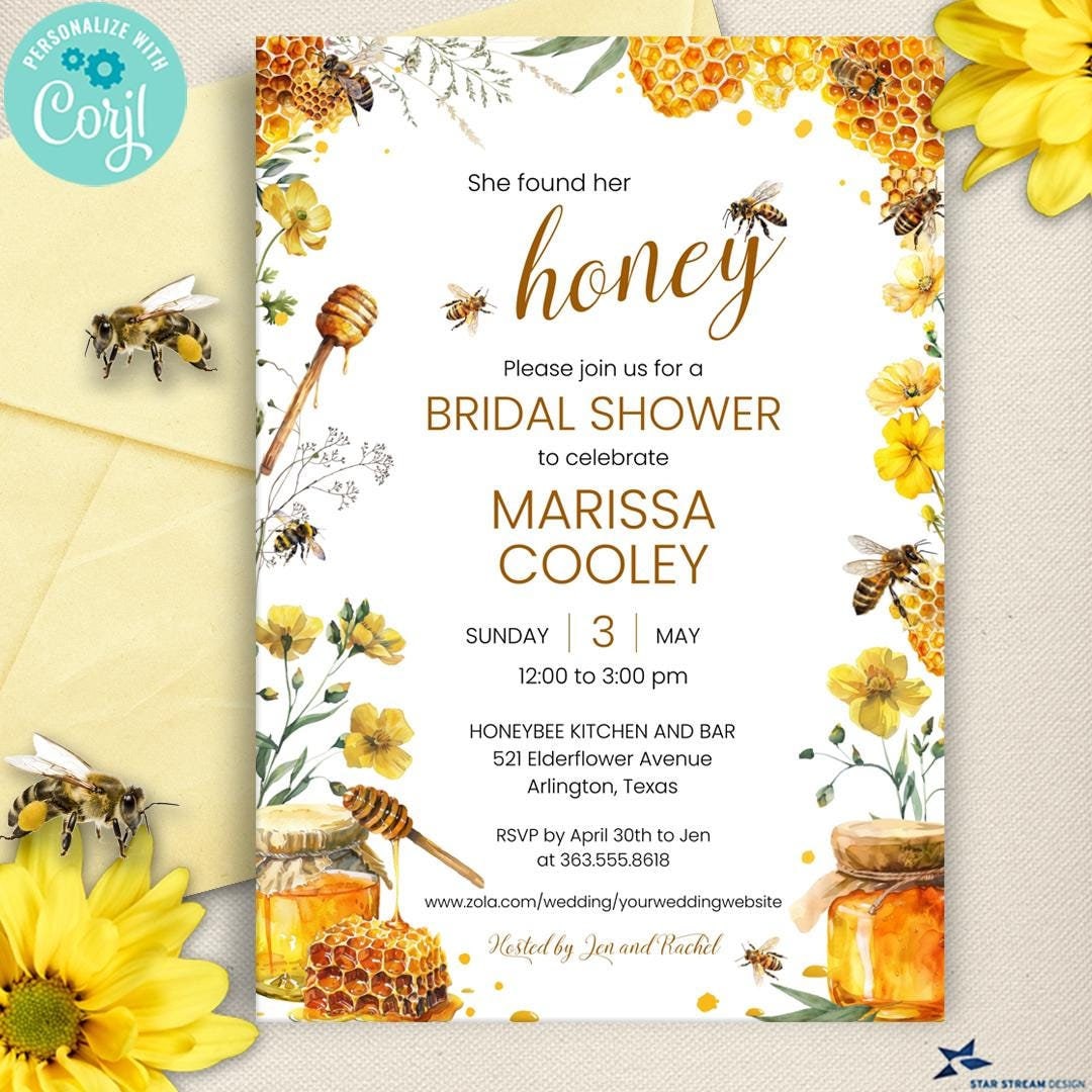 She Found Her Honey Bridal Shower Invitation | 2-sided, 5x7 | Editable ...