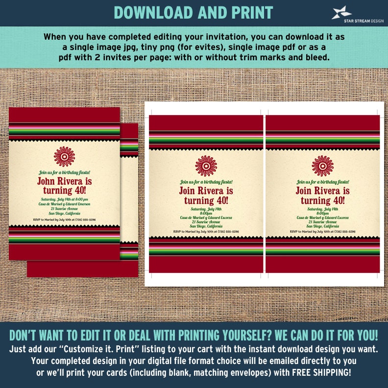 Mexican Serape Party Cinco De Mayo Fiesta Invitation | 2-sided, 5x7 ...