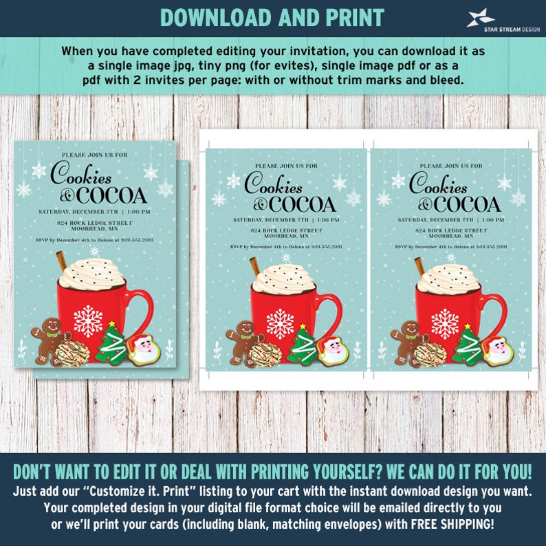 Cookies and Cocoa Christmas Hot Chocolate Party Invitation | 2-sided ...