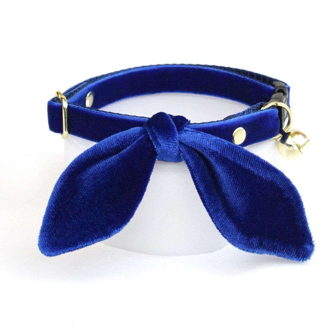 Blue Velvet Cat Collar and Bunny Ear Bow Set - "velvet - Sapphire Blue ...