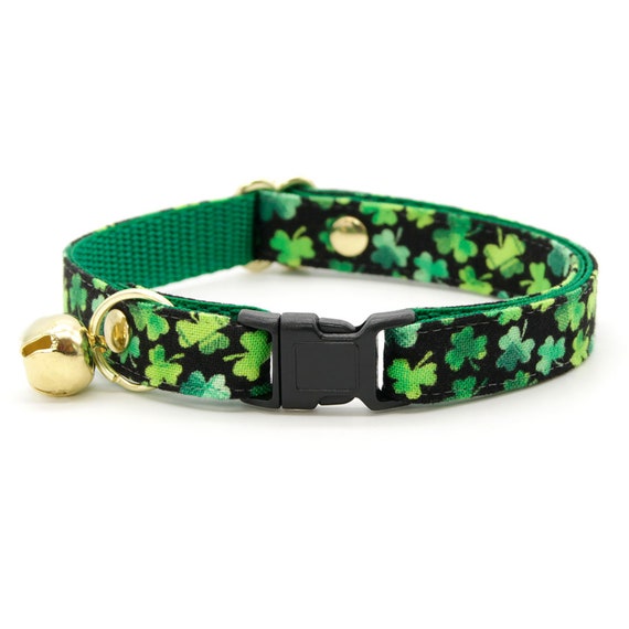Cat Collar lucky Charmer St. Patrick s Day Cat Collar Irish Shamrock Black Breakaway or Non breakaway Cat Kitten Small Dog Etsy UK