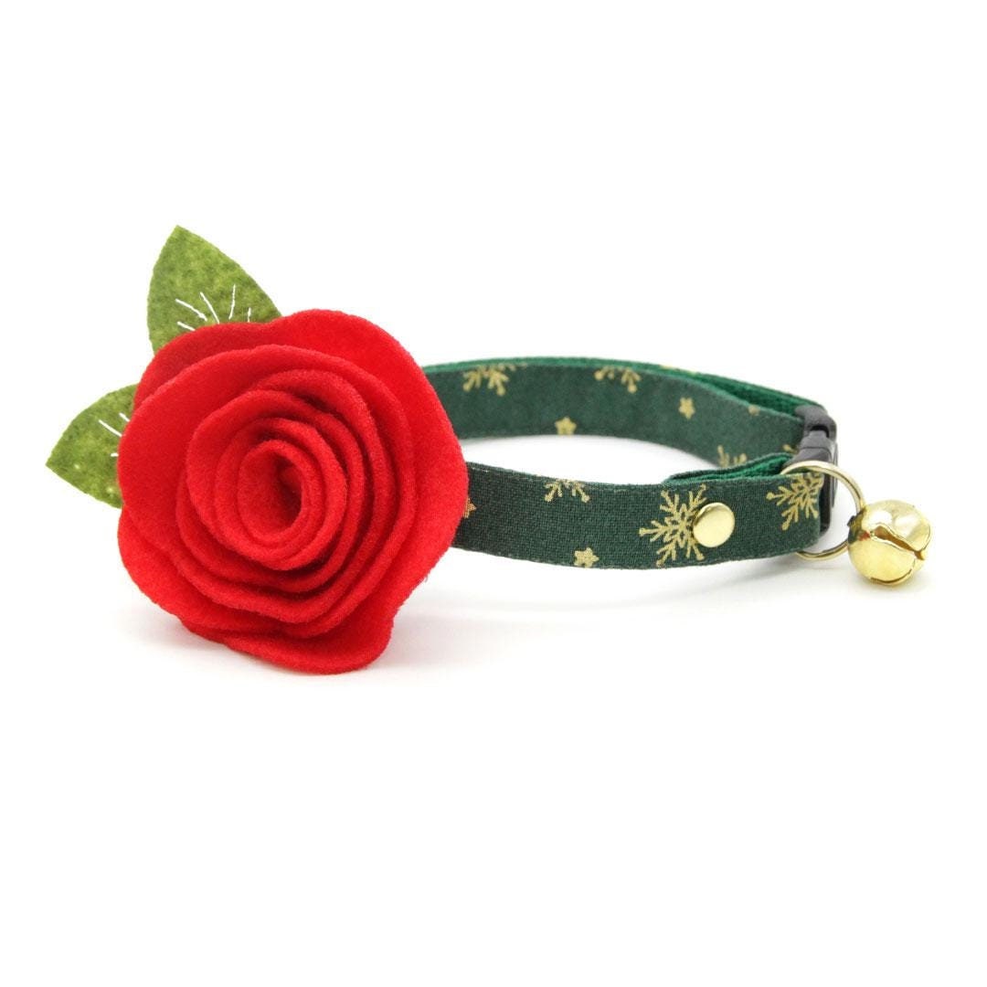 Holiday Cat Collar + Flower Set - "juniper" - Christmas Green & Gold ...
