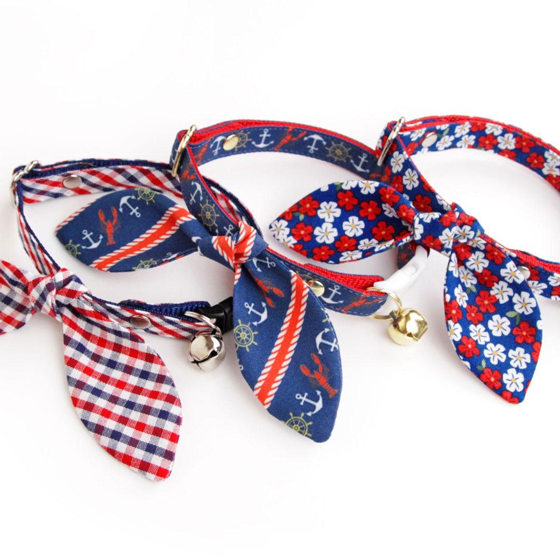 Patriotic Cat Collar - "heritage" - Gingham Plaid Red White & Blue Cat ...
