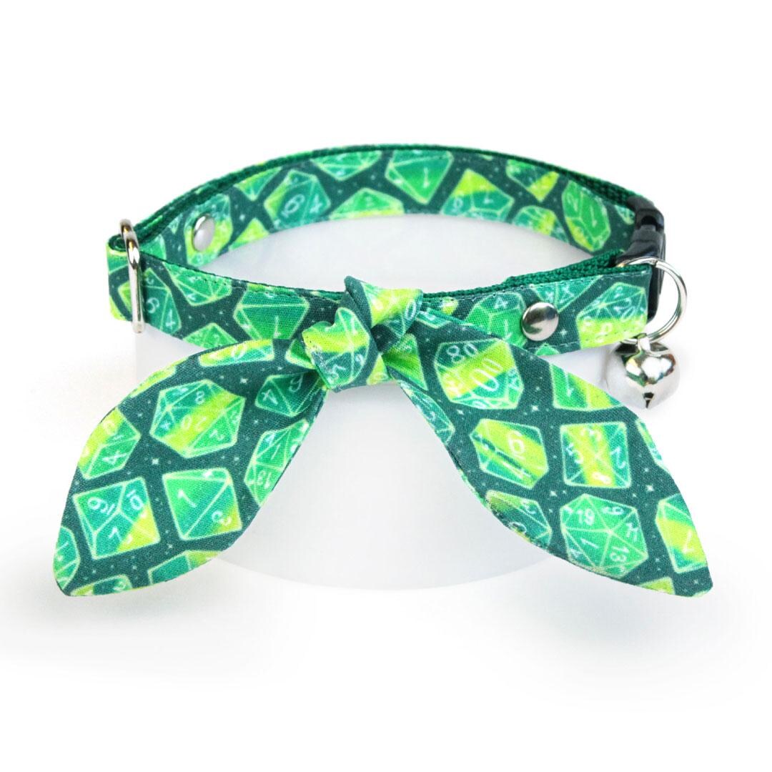 Dnd Cat Collar and Bunny Ear Bow Set - "magic Dice - Green" - D20 Cat ...