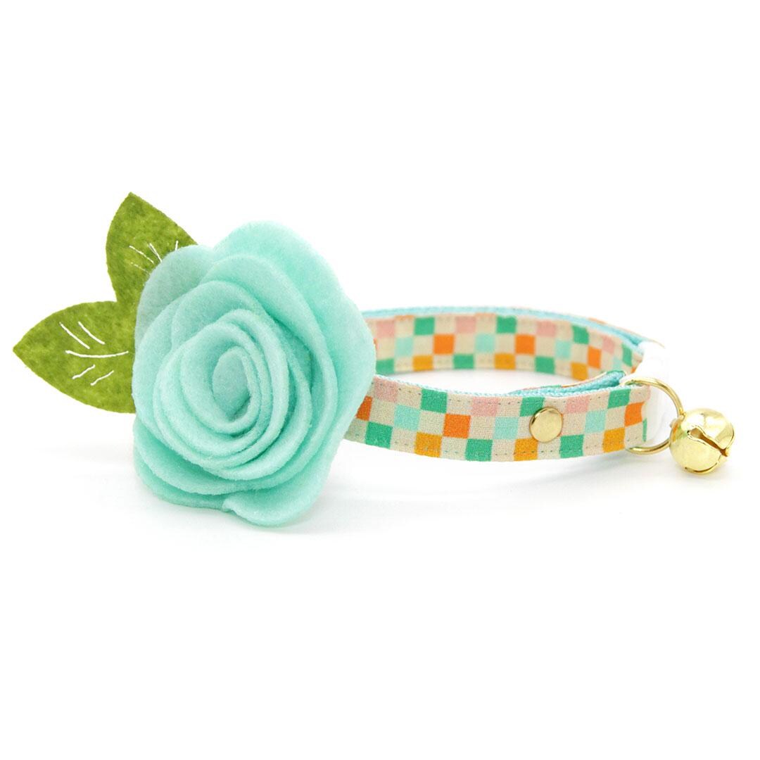 Checkered Cat Collar + Flower Set - "checkmate" - Retro Checked Pastel ...