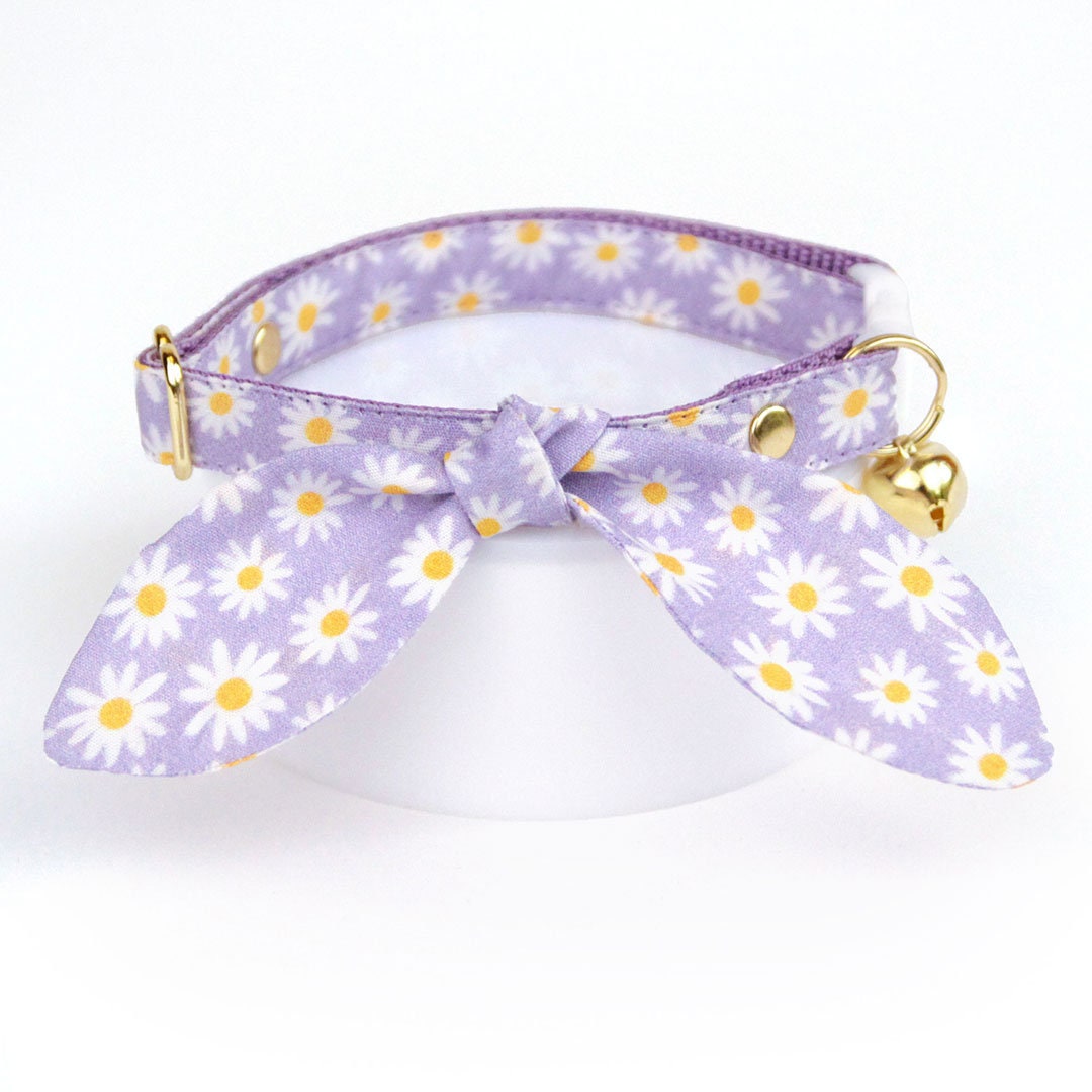 Daisy Cat Collar and Bunny Ear Bow Set - "daisies - Purple" - Floral ...
