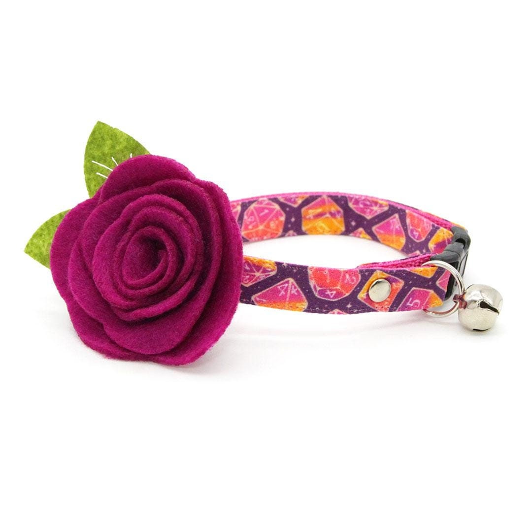 Dnd Cat Collar + Flower Set - "magic Dice - Magenta" - D20 Cat Collar W ...