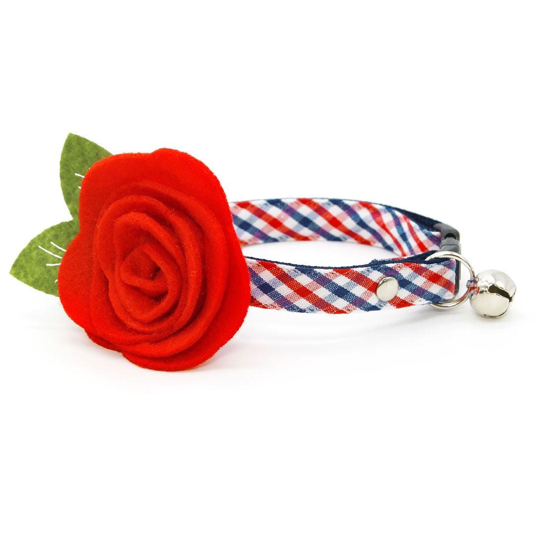 Patriotic Cat Collar - "heritage" - Gingham Plaid Red White & Blue Cat ...