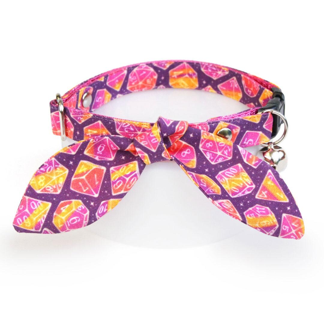 Dnd Cat Collar and Bunny Ear Bow Set - "magic Dice - Magenta" - D20 Cat ...