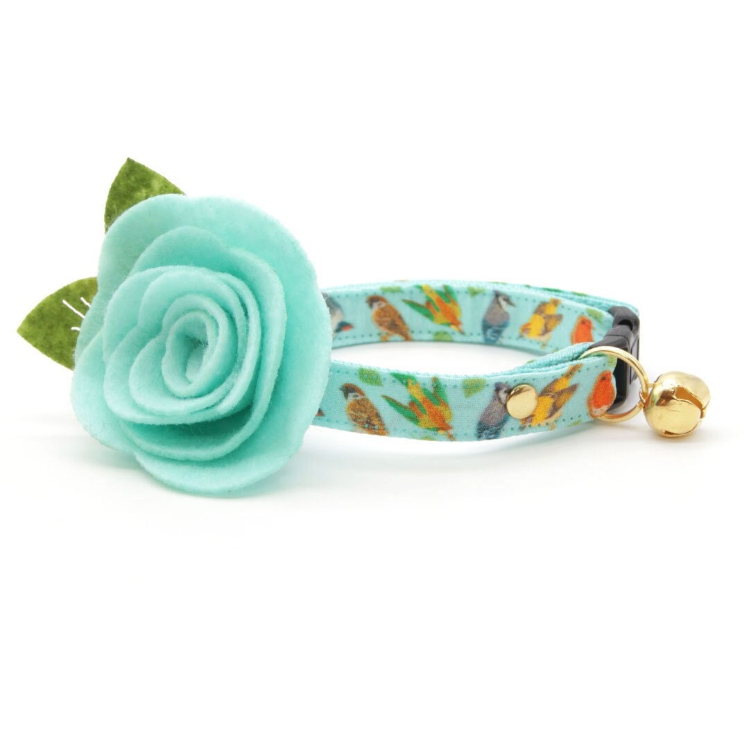 Cat Collar + Flower Set - "birds of a Feather" - Robin's Egg Blue Cat ...