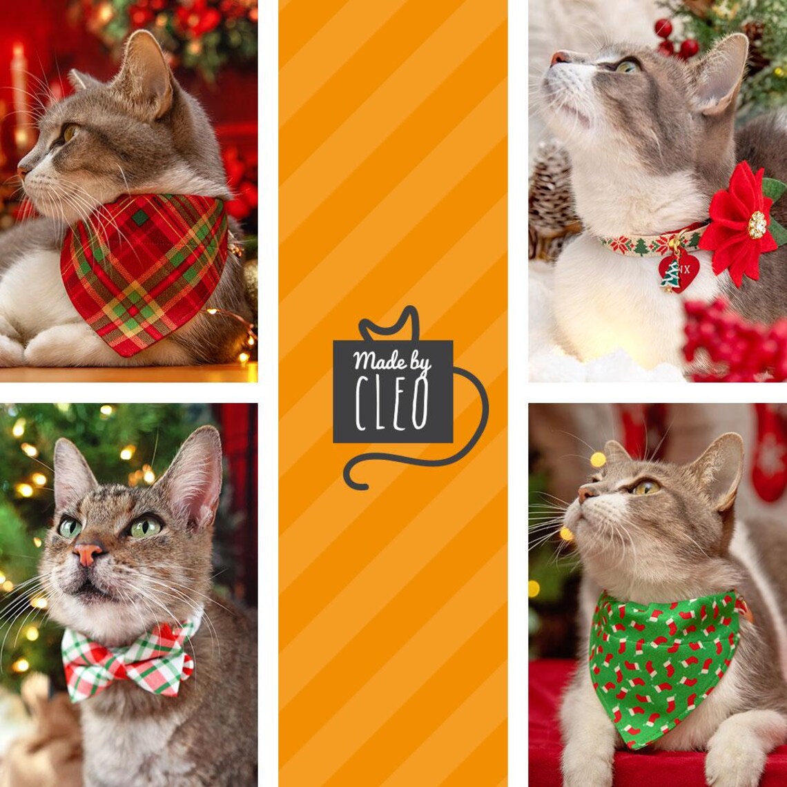 Nordic Holiday Bow Tie Cat Collar Set - 