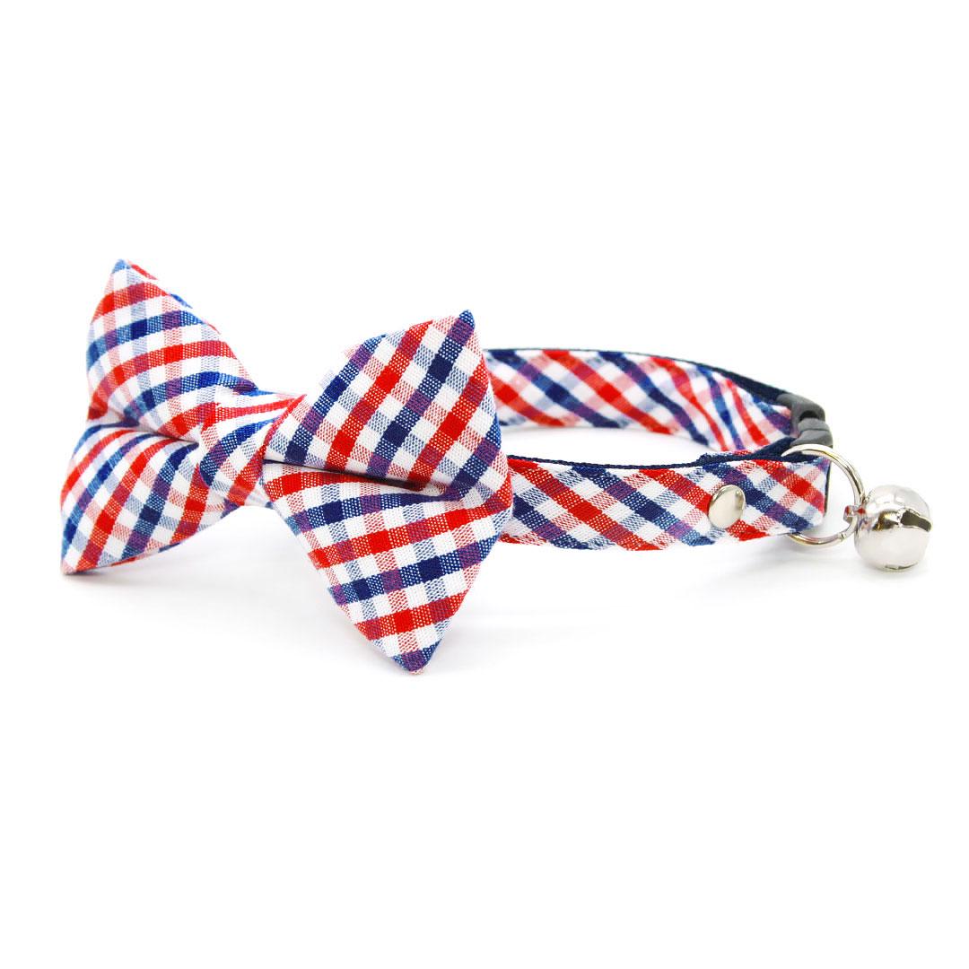 Patriotic Cat Collar - "heritage" - Gingham Plaid Red White & Blue Cat ...