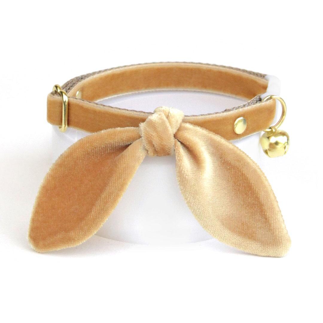 Gold Velvet Cat Collar and Bunny Ear Bow Set - "velvet - Caramel ...