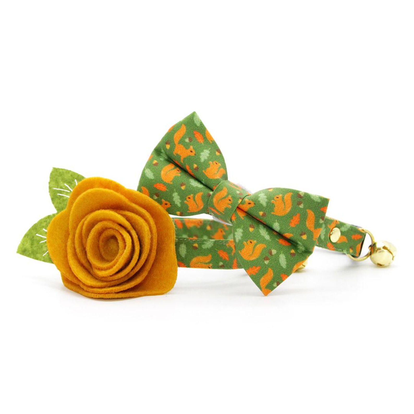 Bow Tie Cat Collar Set - "squirrel Bounty" - Acorn Green Cat Collar W ...
