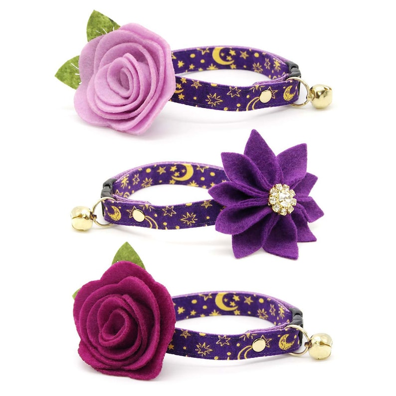 Cat Collar moonlight Purple Moon & Stars Cat - Etsy