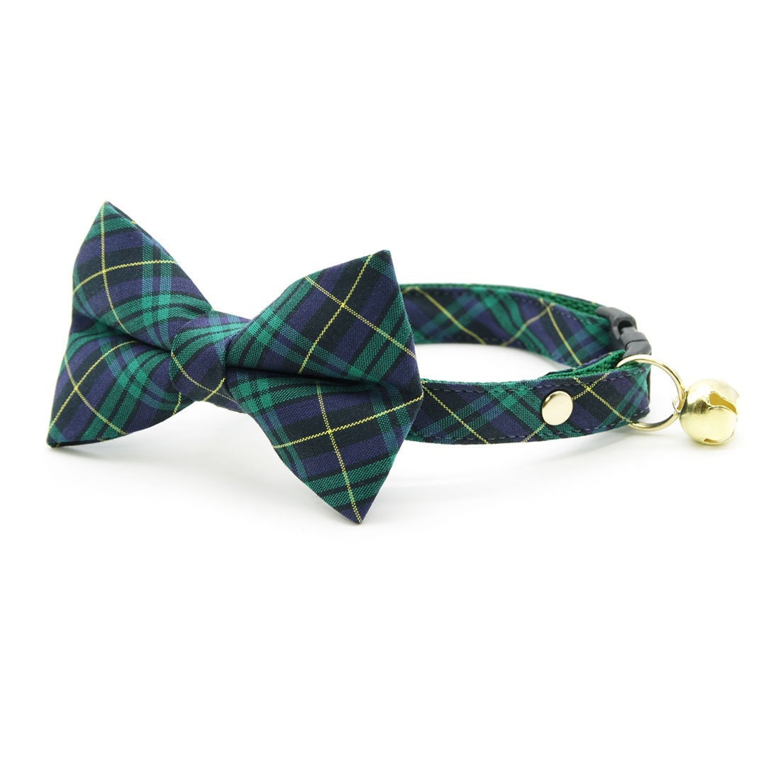 Bow Tie Cat Collar Set - "hunter" - Dark Green Tartan Plaid Cat Collar ...