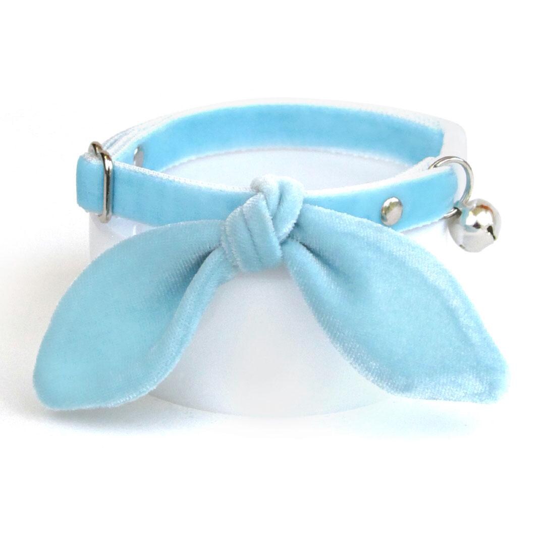 Light Blue Velvet Cat Collar and Bunny Ear Bow Set - "velvet - Frosty ...