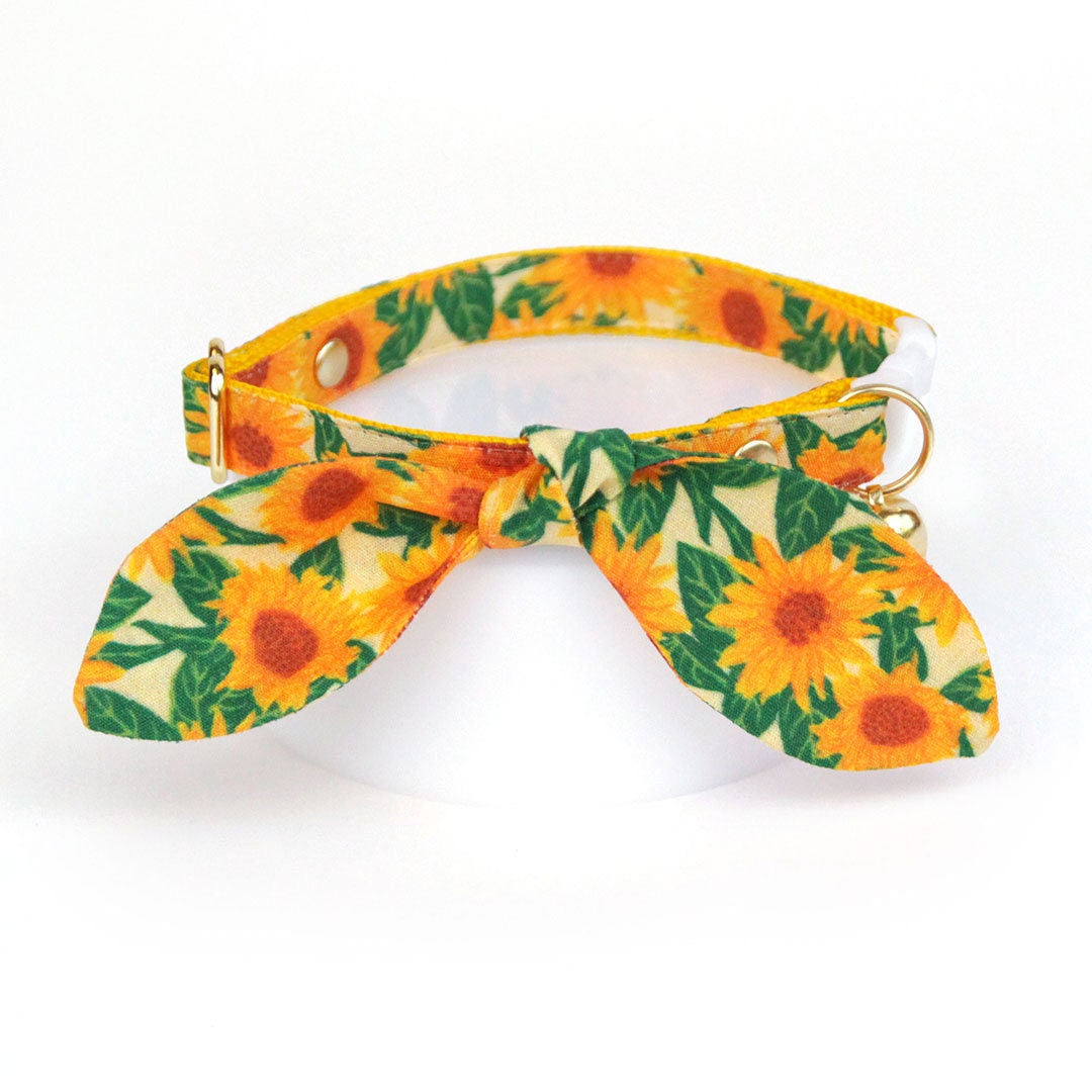 Sunflower Cat Collar and Bunny Ear Bow Set - "sunflowers" - Yellow ...