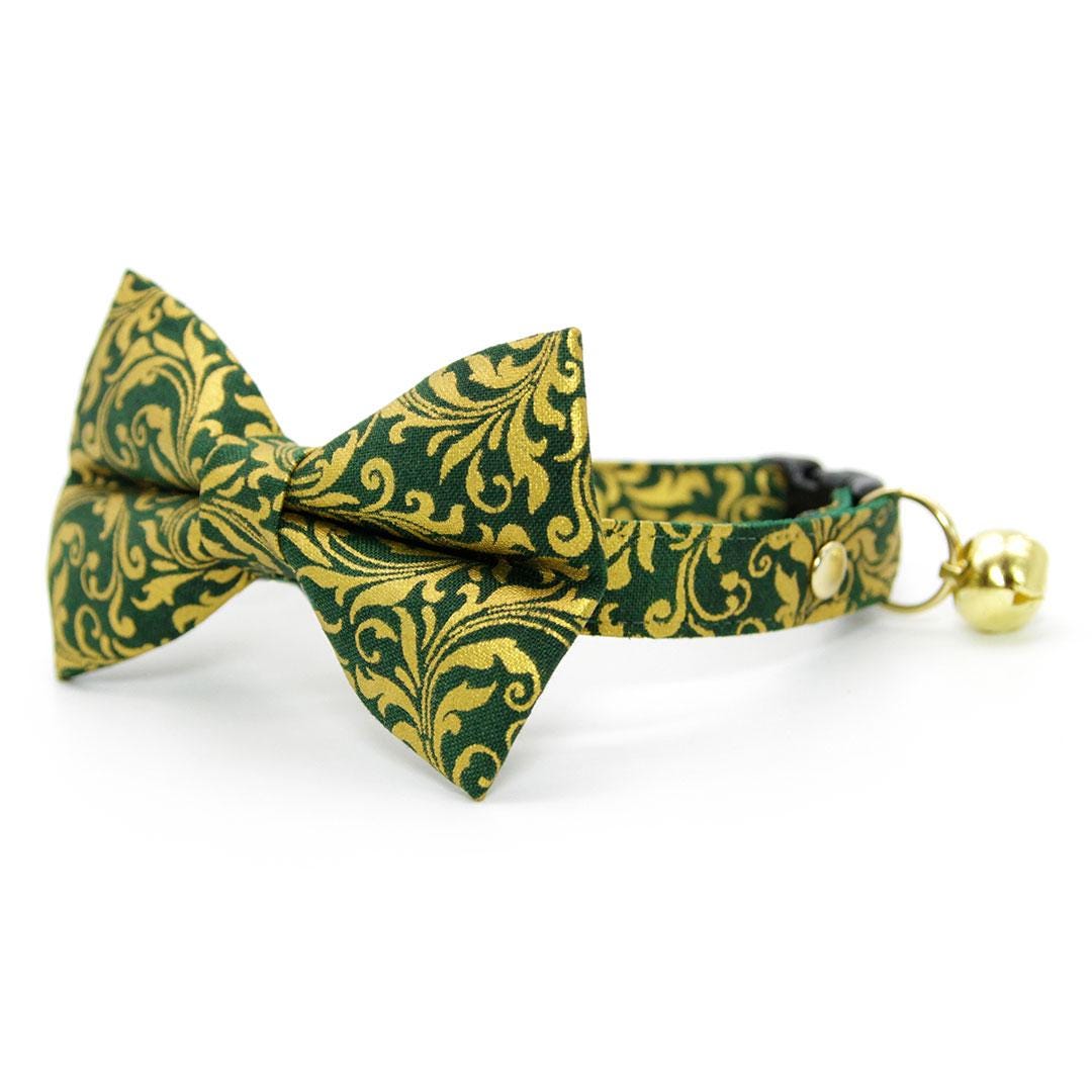 Regal Bow Tie Cat Collar Set - "royal Emerald" - Gold & Green Cat ...