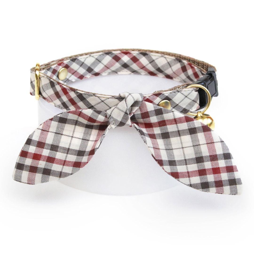 Plaid Cat Collar and Bunny Ear Bow Set - "newberry" - Tan Plaid Cat ...