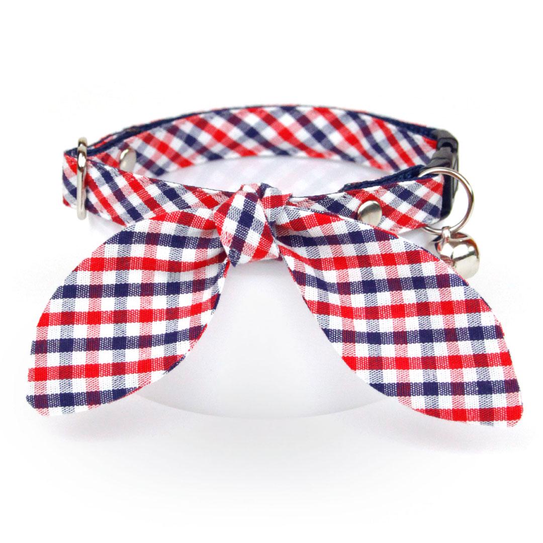 Patriotic Cat Collar - "heritage" - Gingham Plaid Red White & Blue Cat ...