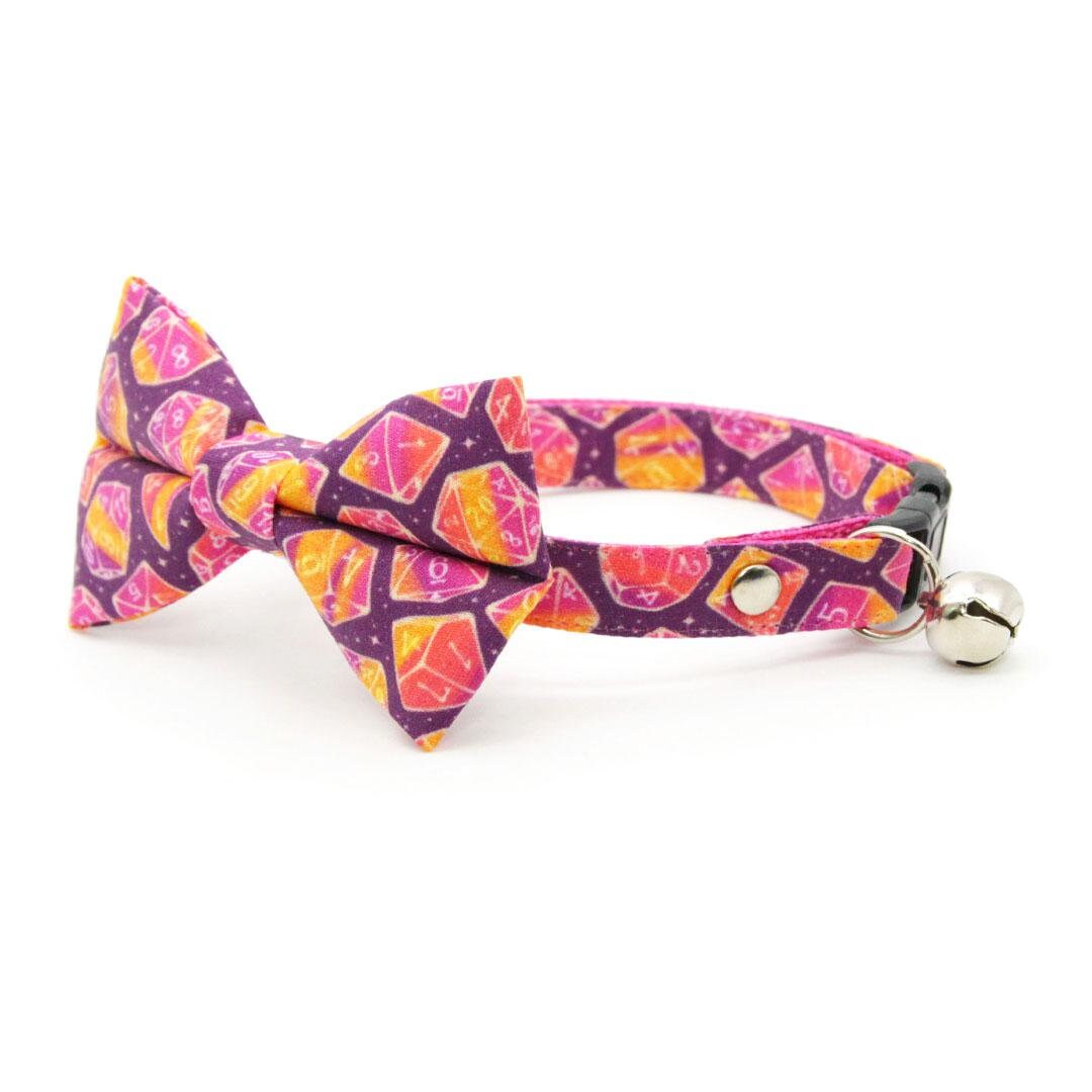 Dnd Bow Tie Cat Collar Set - "magic Dice - Magenta" - D20 Cat Collar W ...