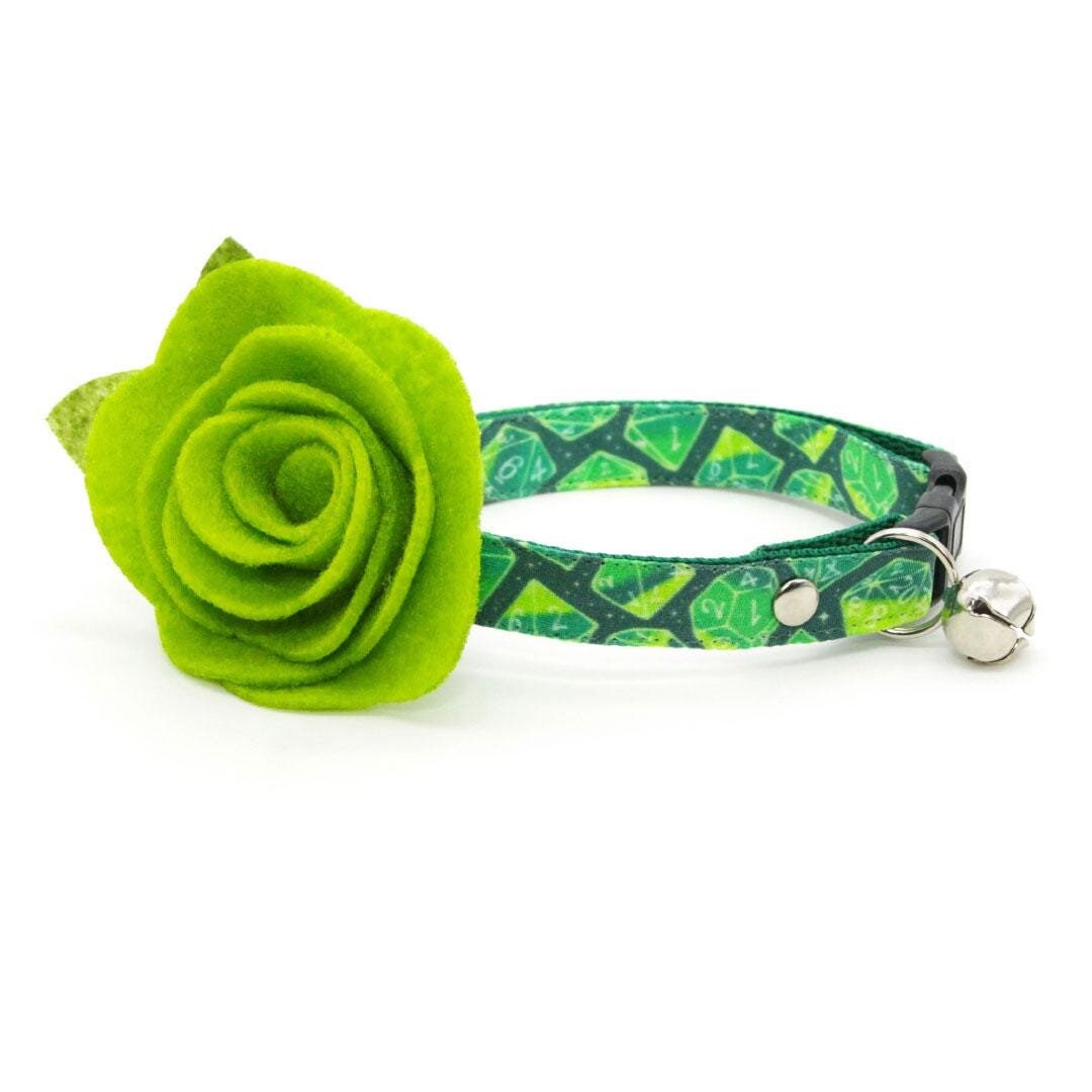 Dnd Cat Collar + Flower Set - "magic Dice - Green" - D20 Cat Collar W ...