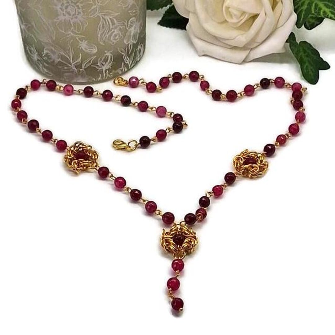 Pink Jadeite Necklace | Romanov Byzantine Weave | Elegant Handmade ...