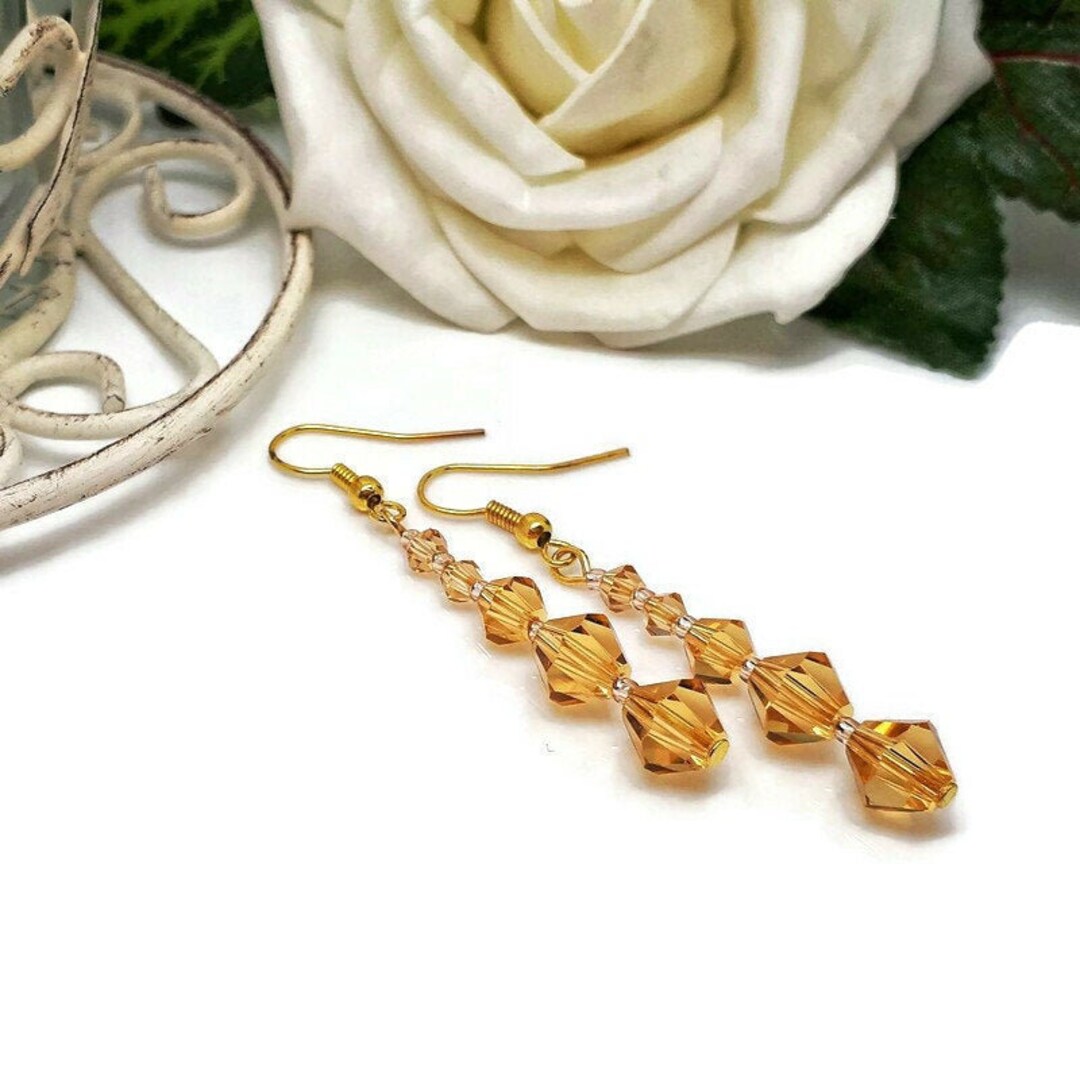 Champagne Crystal Bicone Drop Earrings | Elegant Handmade Gift for Her ...