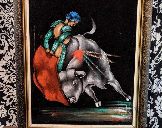 Vintage Velvet Bullfighting Painting - Etsy