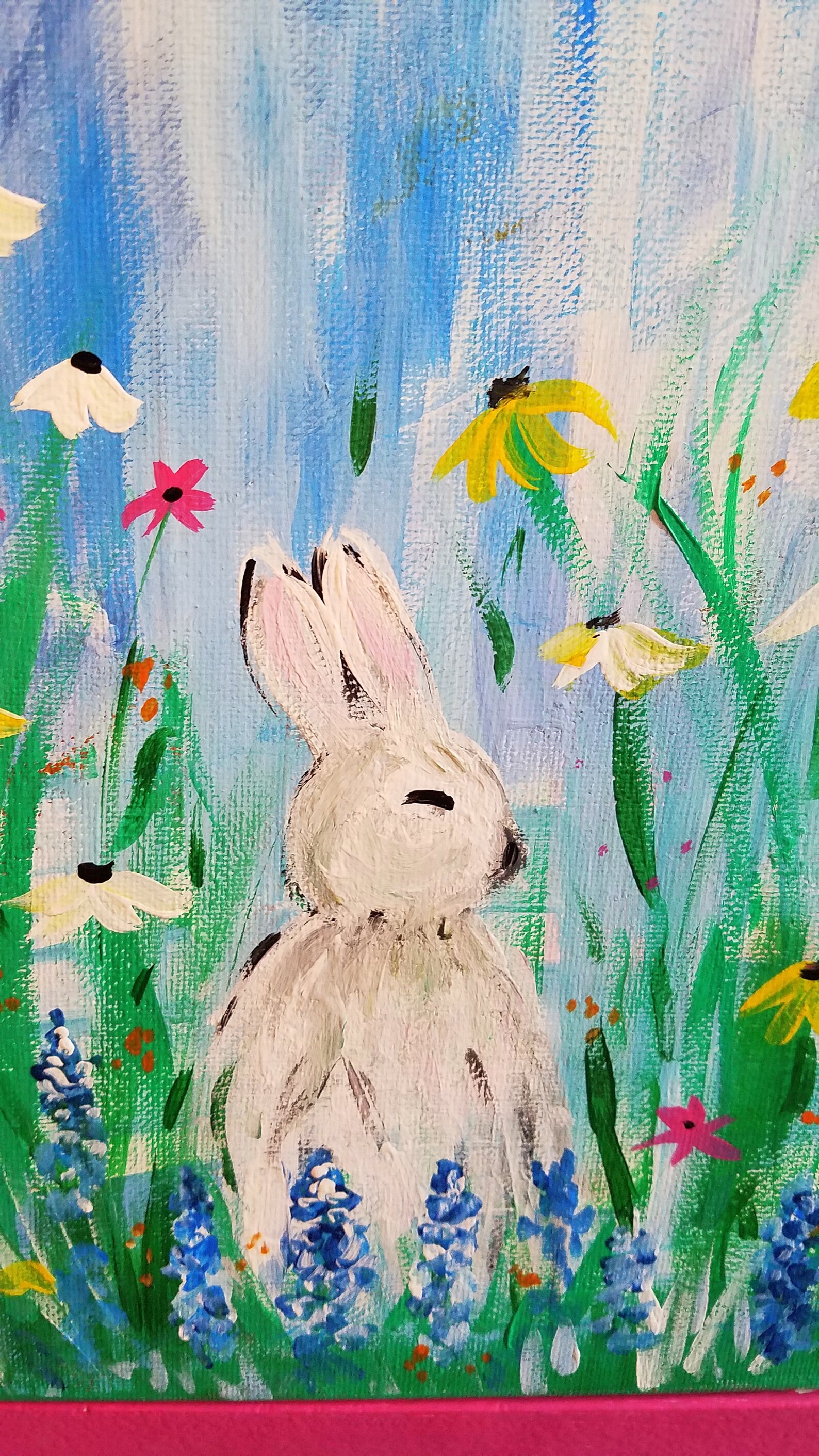 Spring Bunny in Flower Field Painting - Etsy